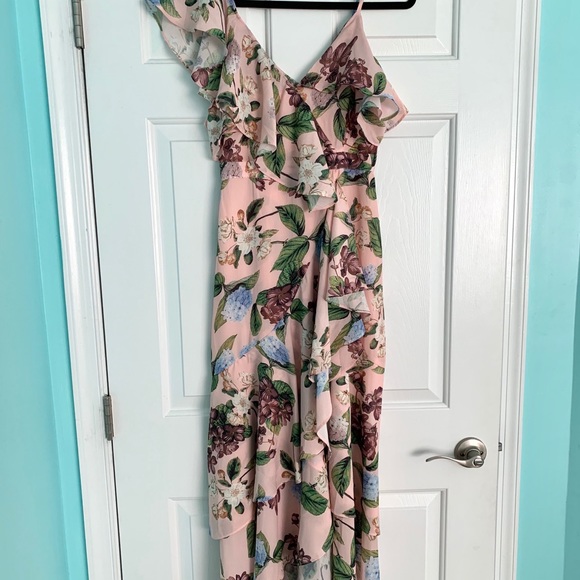 Lulus | Dresses | Opt Pink Floral Ruffle Midi Dress | Poshmark